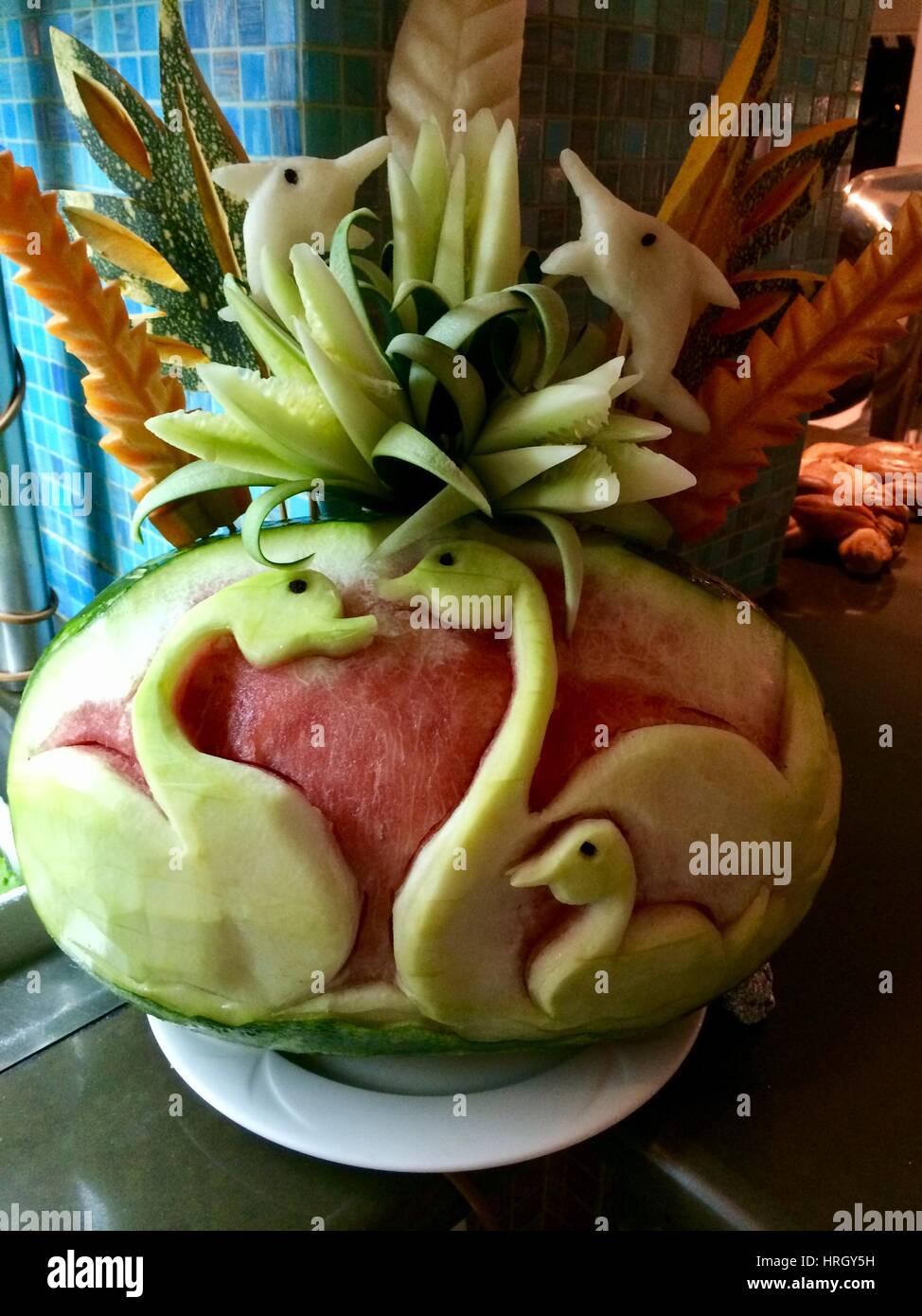 Fruit Carving Watermelon Swan