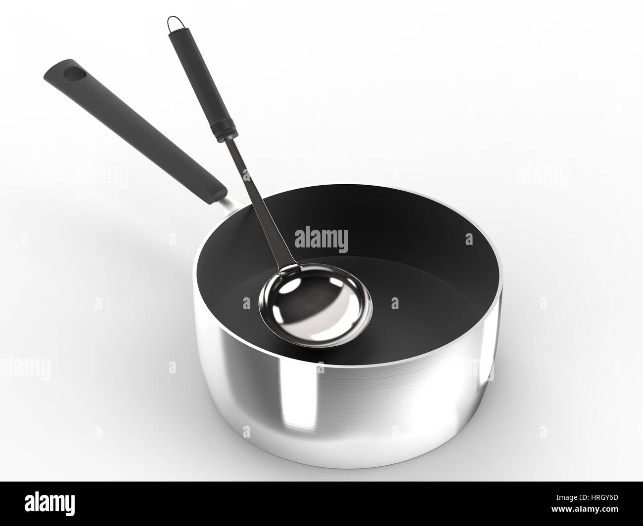 3d rendering sauce pan with ladle on white background Stock Photo - Alamy