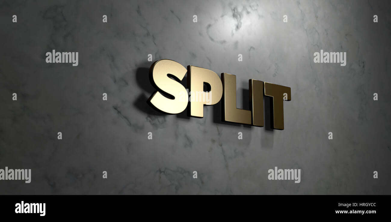 Split - Gold sign mounted on glossy marble wall - 3D rendered royalty ...