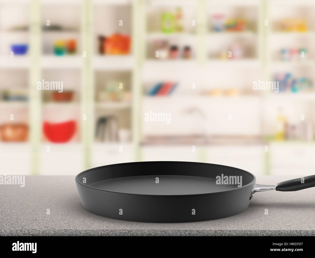 3d rendering empty pan with kitchen background Stock Photo - Alamy