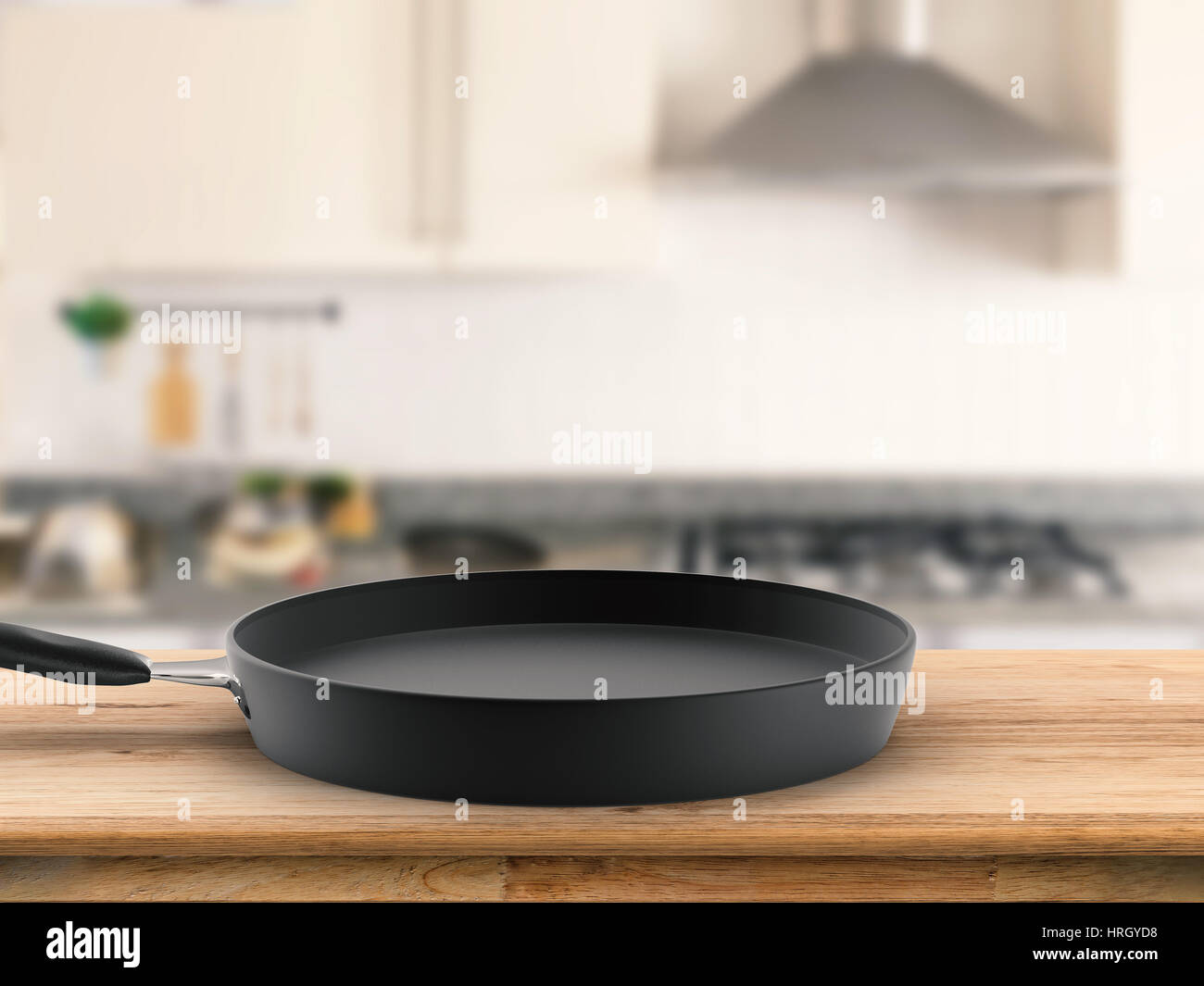 3d rendering empty pan with kitchen background Stock Photo - Alamy