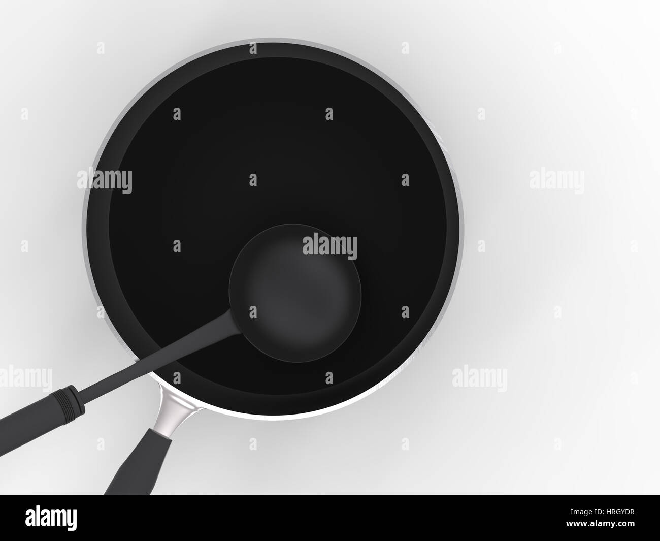 3d rendering sauce pan with ladle top view Stock Photo - Alamy