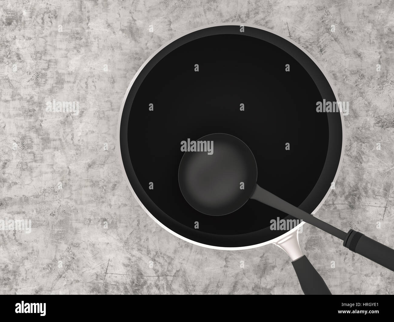 3d rendering sauce pan with ladle top view Stock Photo - Alamy