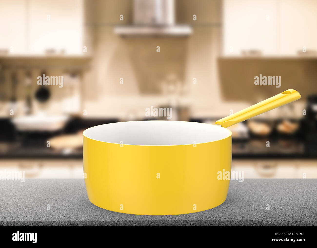3d rendering empty sauce pan on kitchen background Stock Photo - Alamy