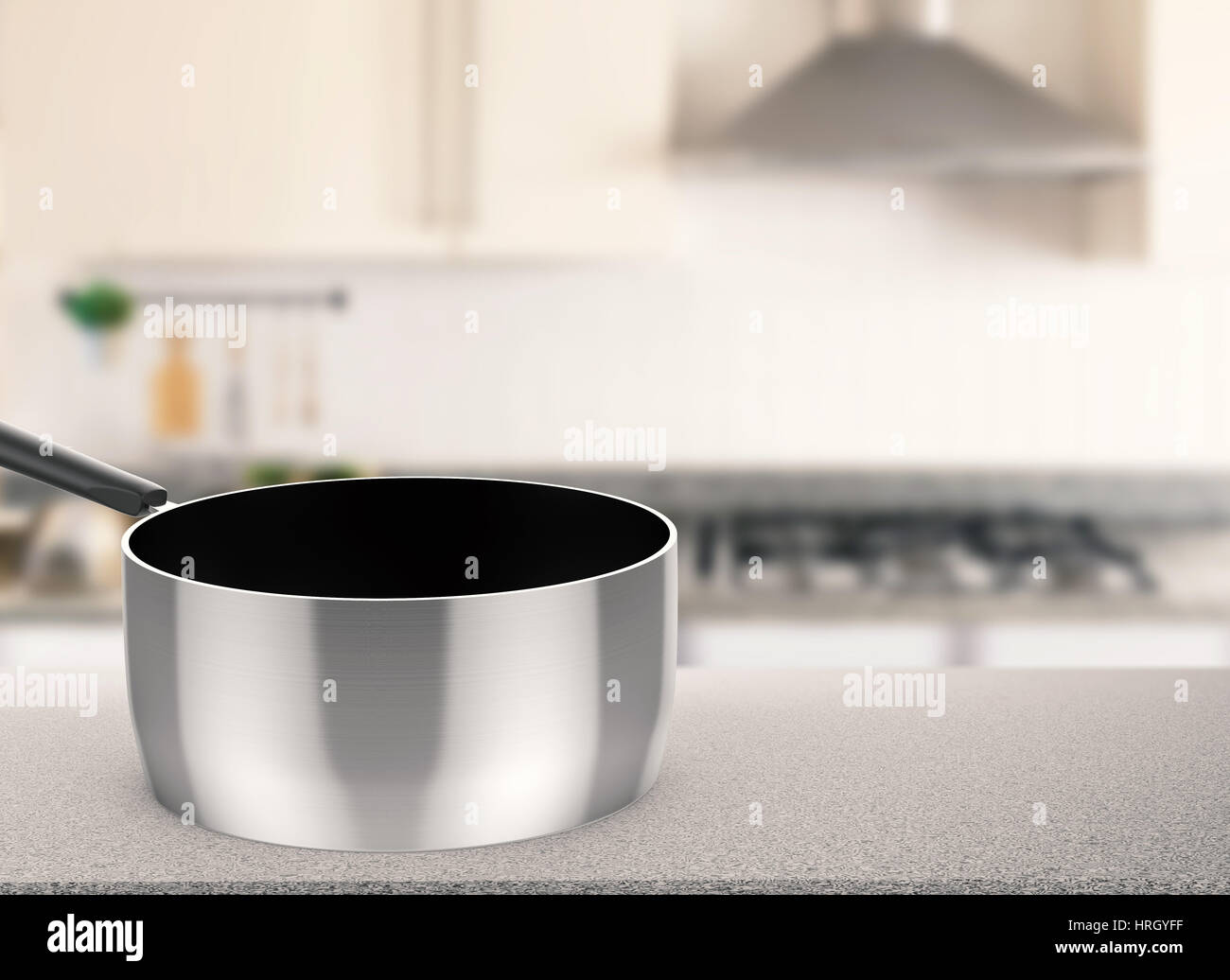 3d rendering empty sauce pan on kitchen background Stock Photo - Alamy