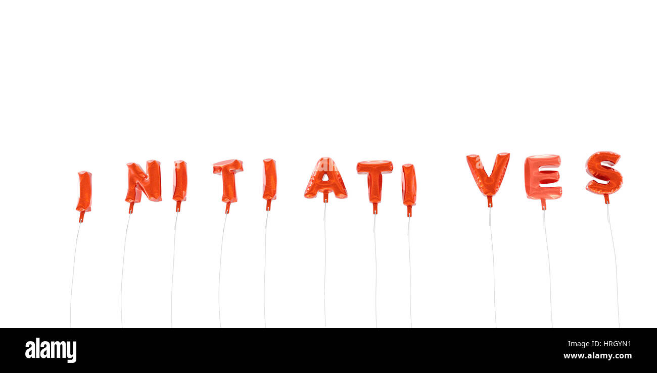INITIATIVES - word made from red foil balloons - 3D rendered. Can be ...