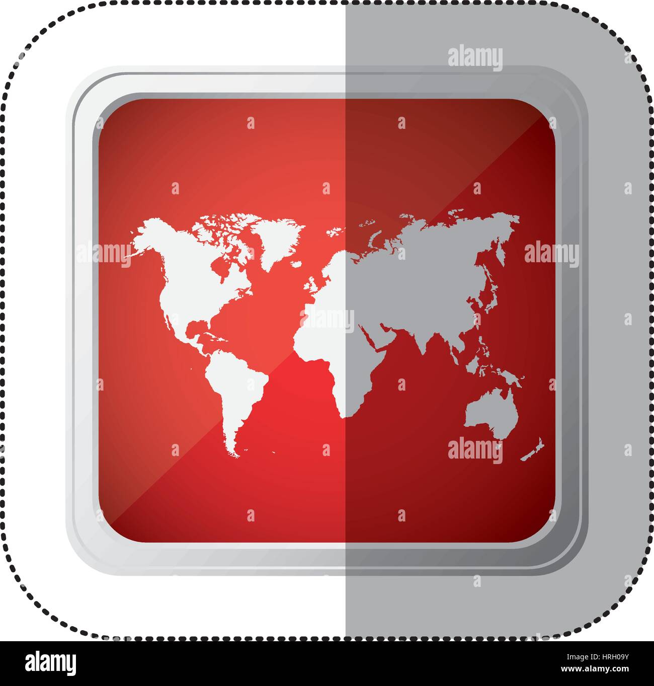sticker red square button with silhouette world map Stock Vector Image ...