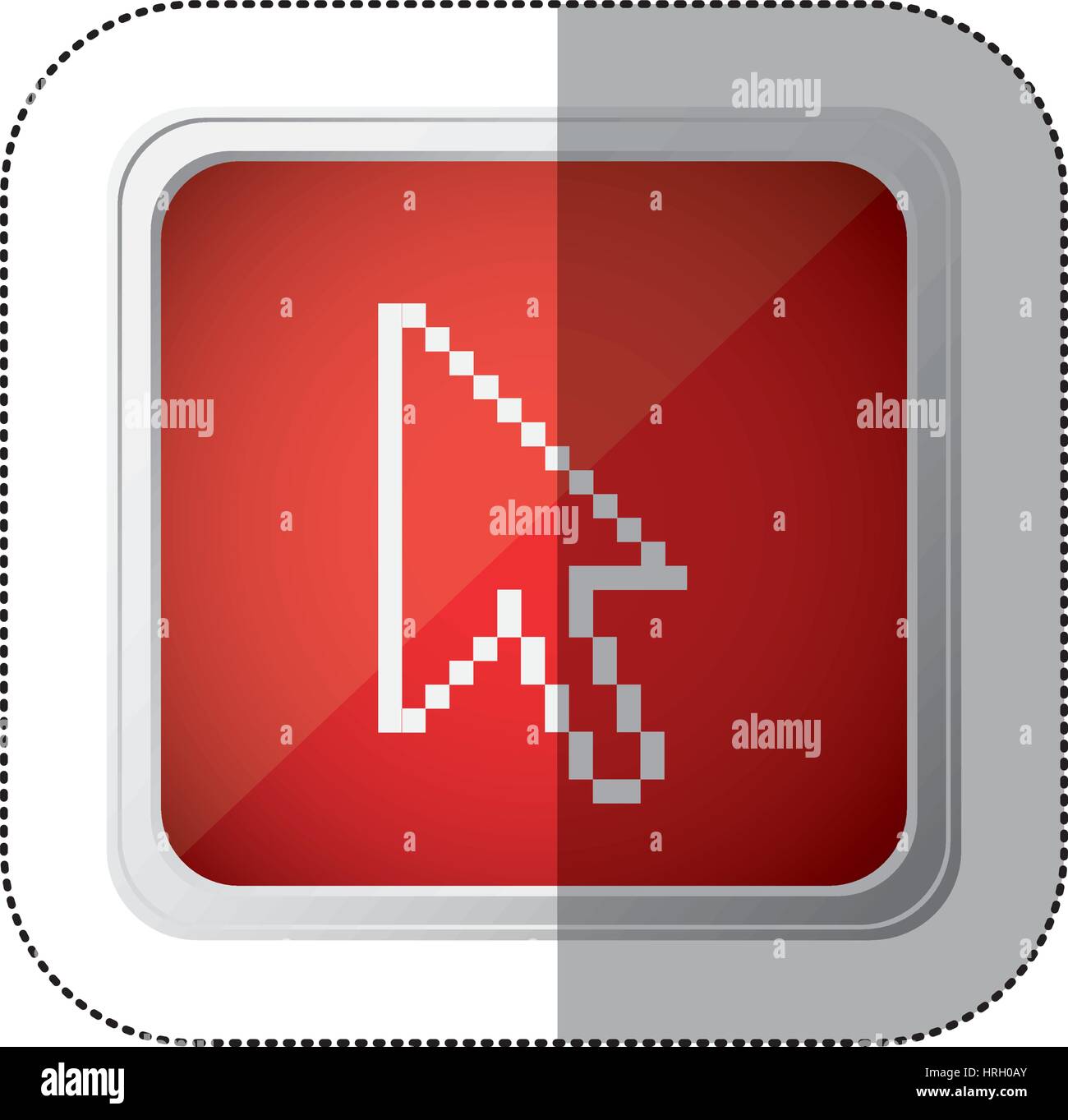sticker red square button with silhouette pixelated cursor arrow Stock ...