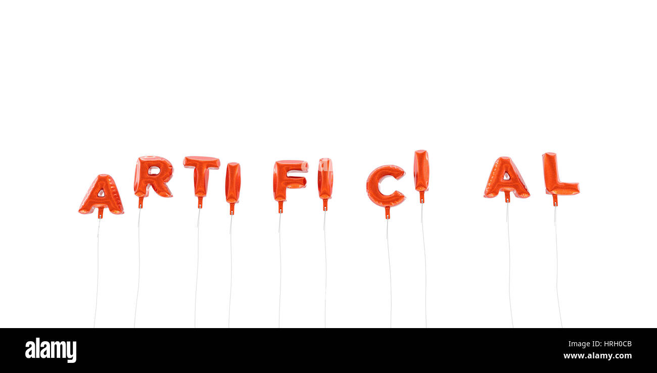 ARTIFICIAL - word made from red foil balloons - 3D rendered. Can be ...