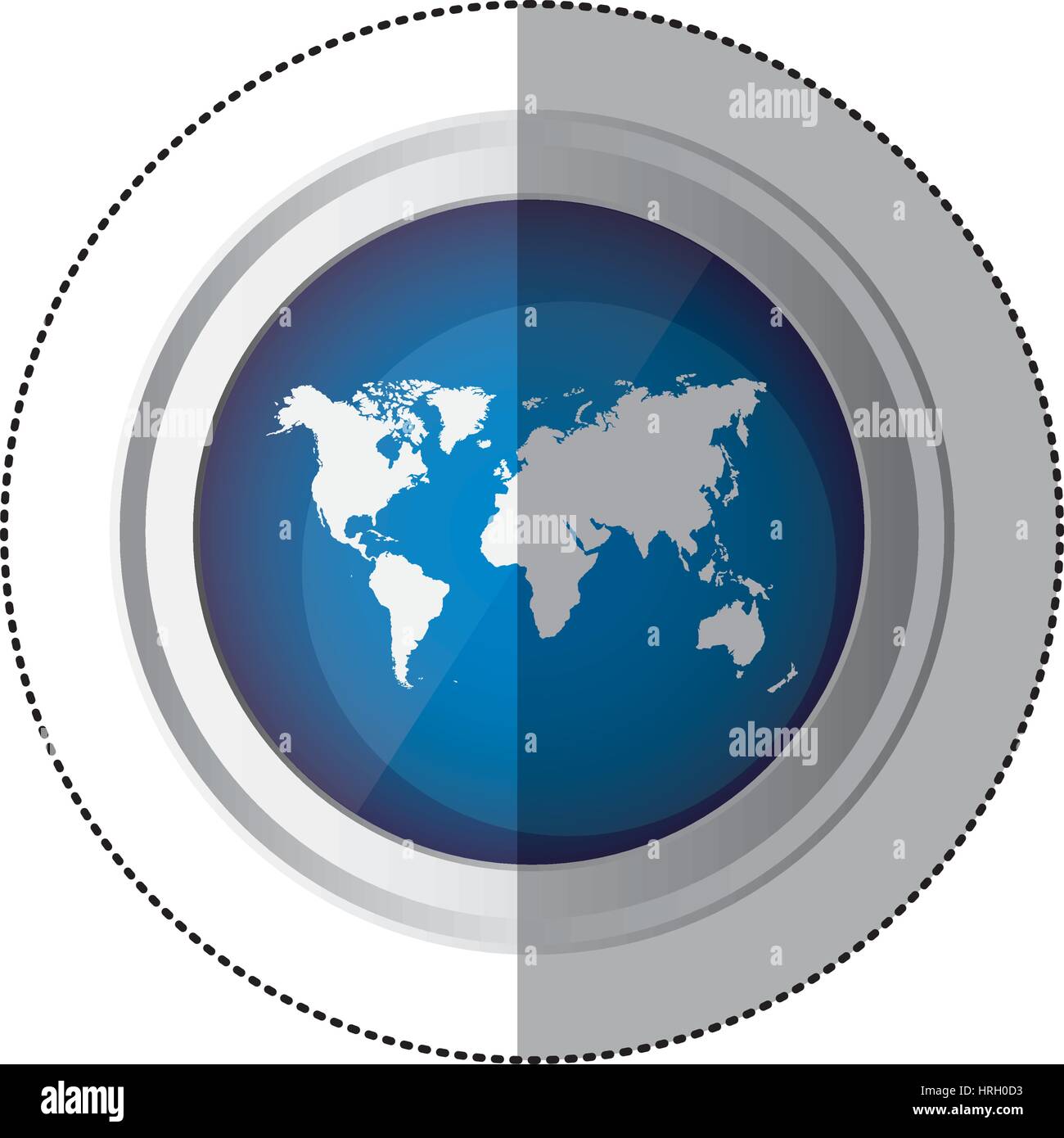 sticker blue circular button with silhouette world map Stock Vector ...