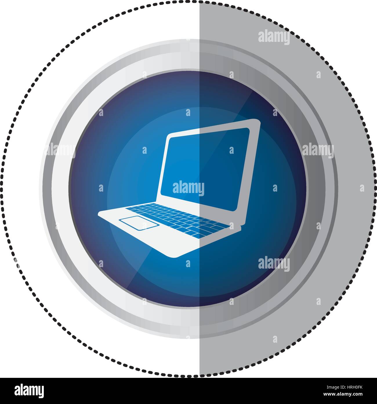 sticker blue circular button with silhouette laptop computer Stock ...