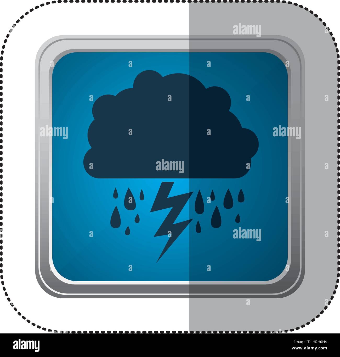 sticker blue square button with silhouette cloud with rain and ...