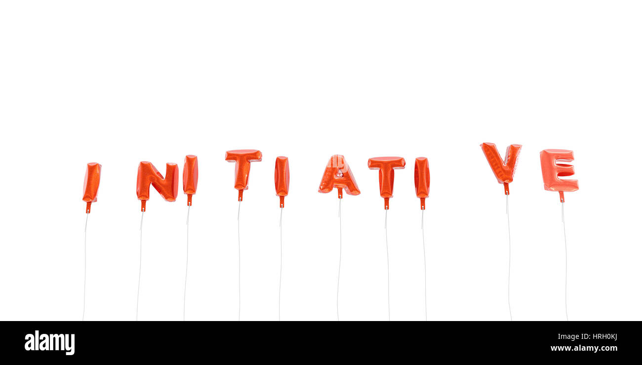 INITIATIVE - word made from red foil balloons - 3D rendered. Can be ...
