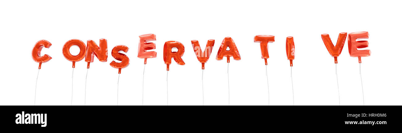 CONSERVATIVE - word made from red foil balloons - 3D rendered. Can be ...