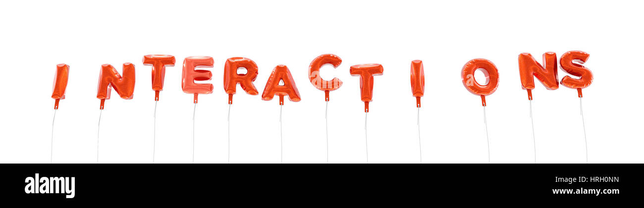 INTERACTIONS - word made from red foil balloons - 3D rendered. Can be ...
