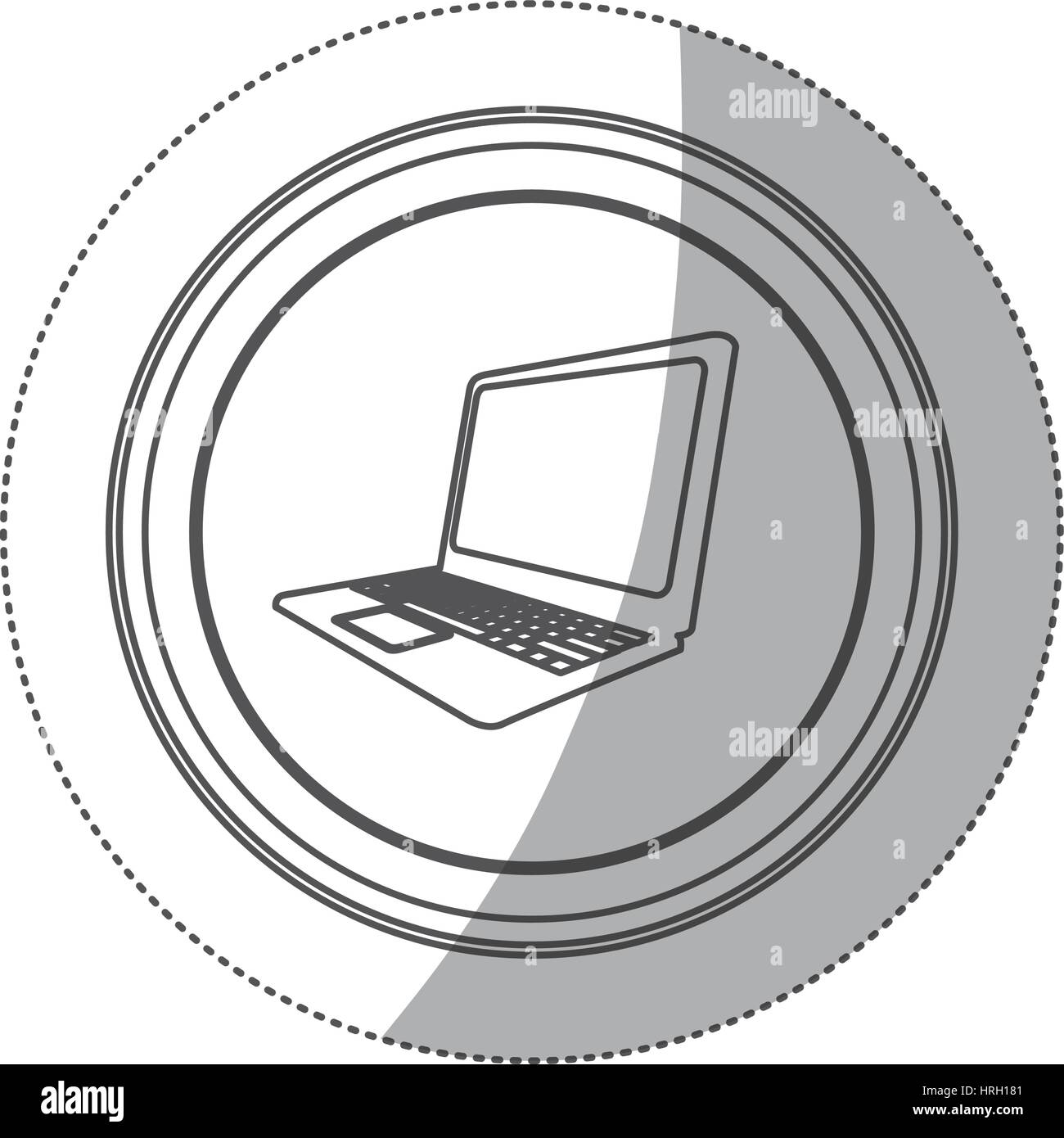 sticker monochrome silhouette circular button with laptop computer ...