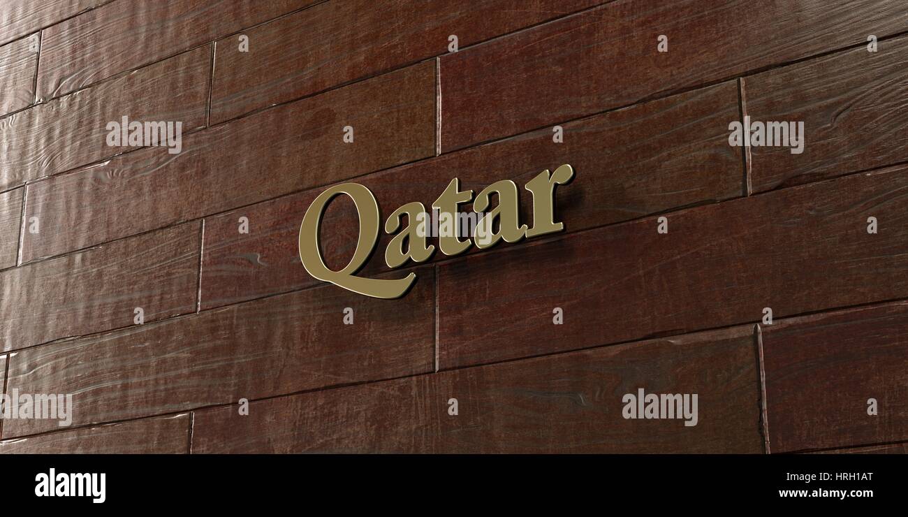 Qatar - Bronze plaque mounted on maple wood wall - 3D rendered royalty ...