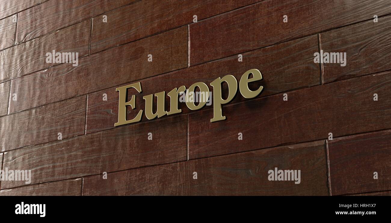 Europe - Bronze plaque mounted on maple wood wall - 3D rendered royalty ...