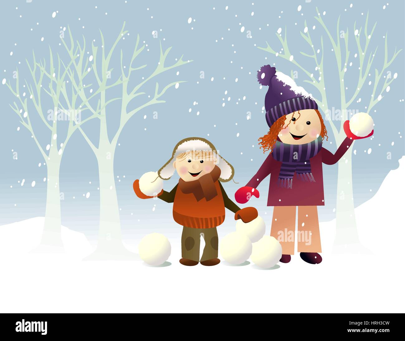 Winter background with playing kids Stock Vector Image & Art - Alamy