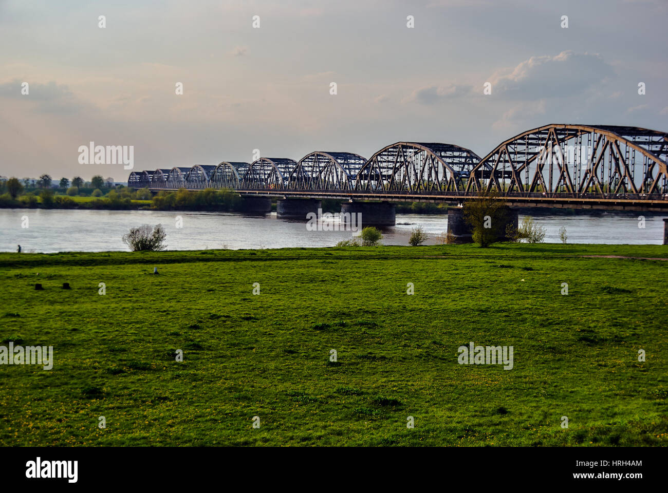 Arched, steel road bridge over the River Vistula in Grudziadz in Poland ...