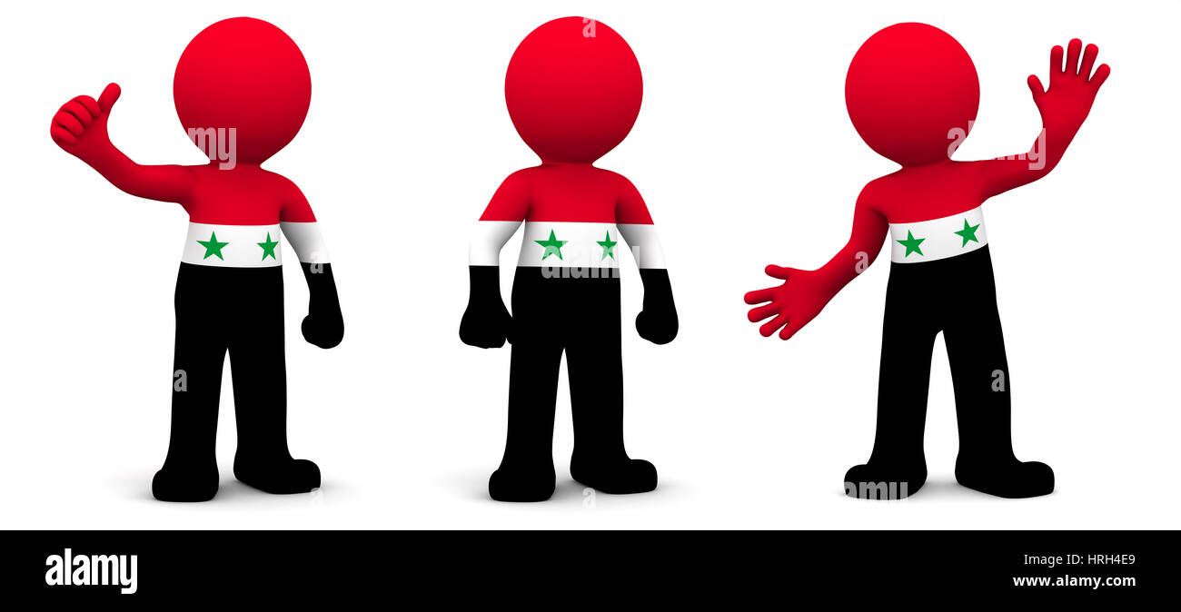 3d character textured with flag of Syria isolated on white background ...
