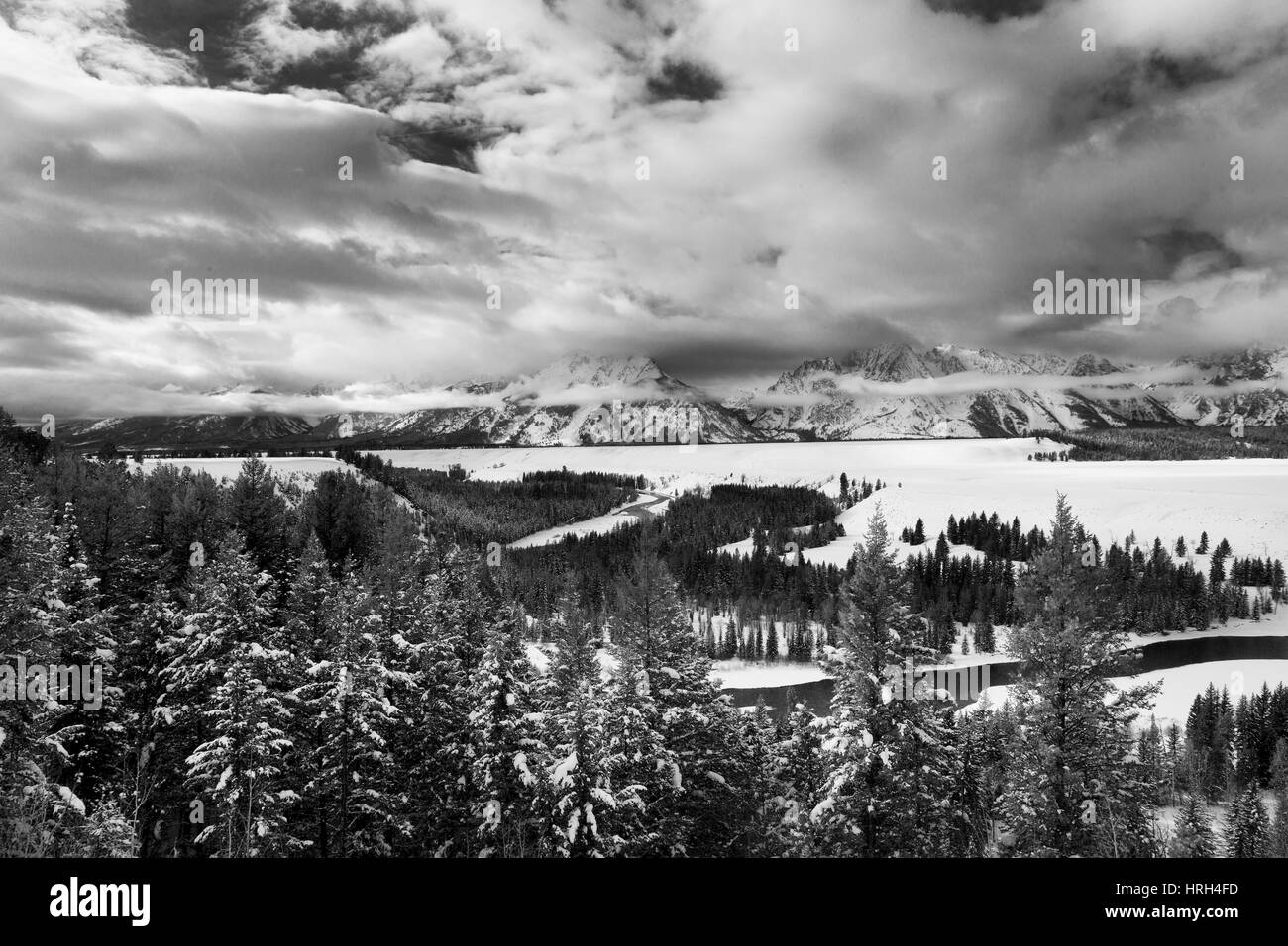 River in winter park landscape Black and White Stock Photos & Images ...
