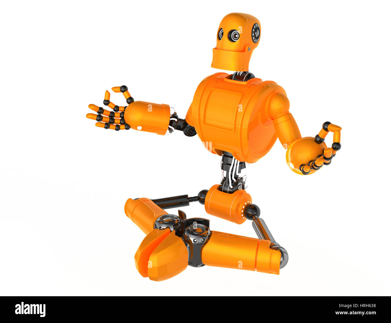 3d Robot meditating in lotus position. Isolated on white background ...