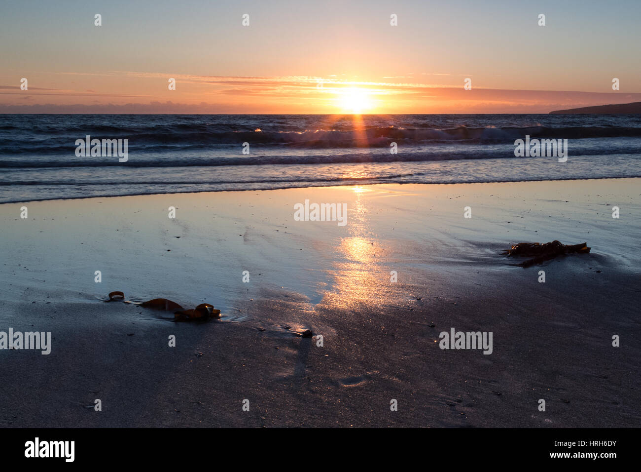 Sunset on Banna Strand, County Kerry, Ireland Stock Photo - Alamy