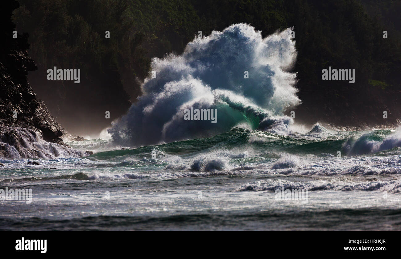 Ke'e Beach, Super Wave, Kauai, Hawaii Stock Photo - Alamy