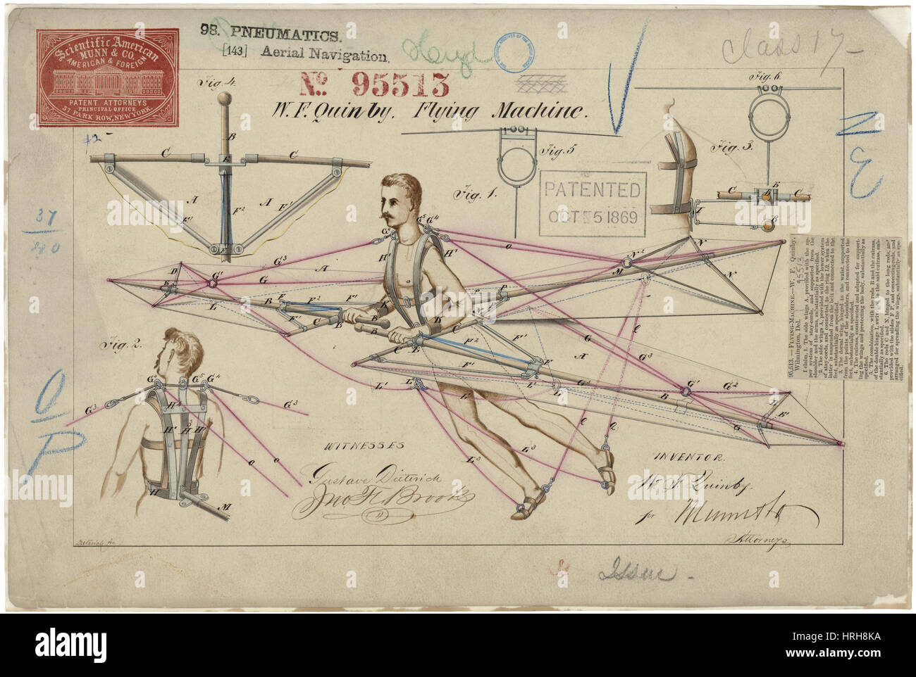 Patent Drawing of Flying Machine, 1869 Stock Photo - Alamy