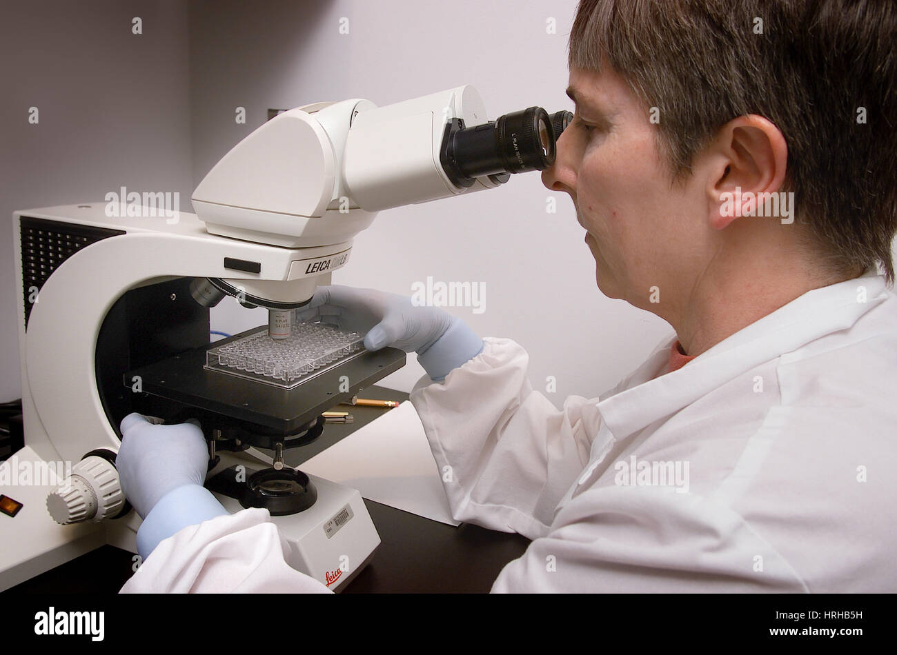 Scientist looking through microscope Stock Photo - Alamy
