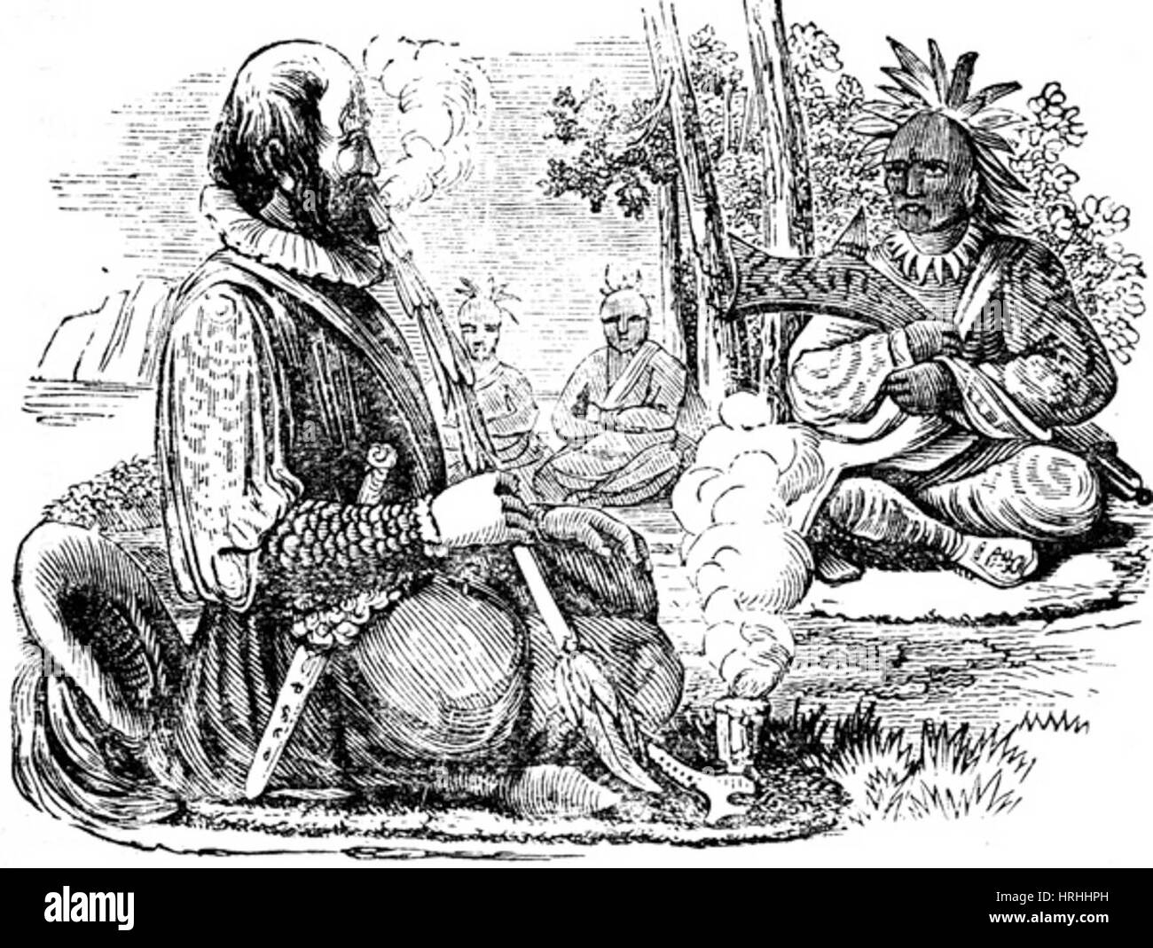 JAMESTOWN COLONY: CAPTAIN SMITH MAKING A TREATY WITH THE INDIANS Stock ...