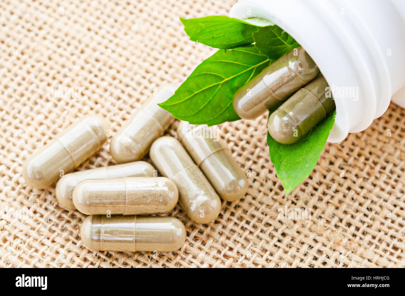 Capsules of herbs on bottle. healthy eating for healthy living Stock ...