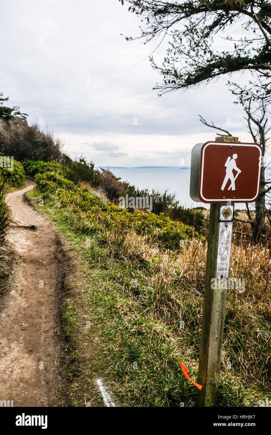 A Hiking Trail Post at a Trail Head Near Ocean Stock Photo - Alamy