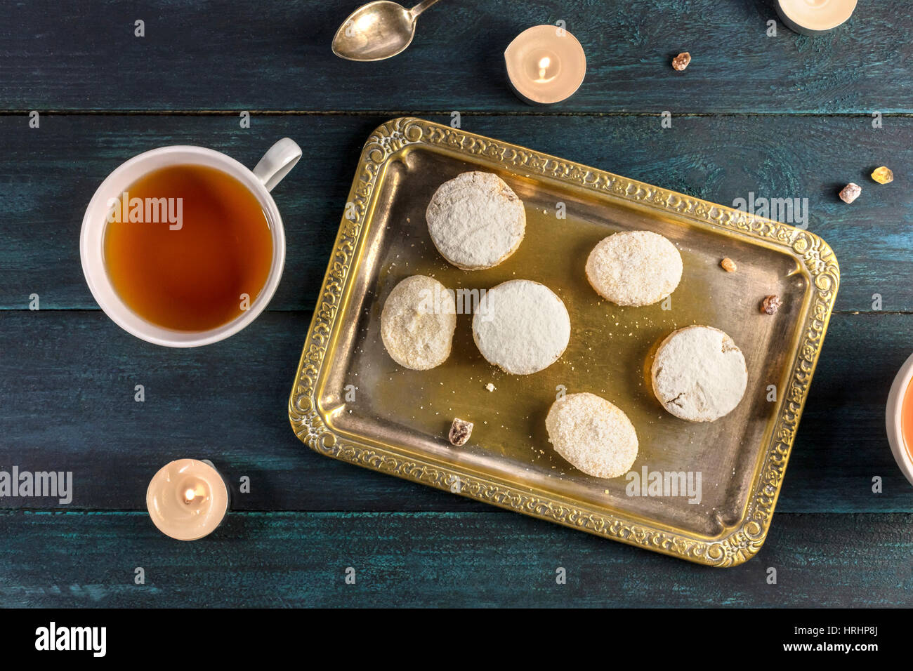 Mantecados and polvorones, traditional Spanish cookies, shot from above ...
