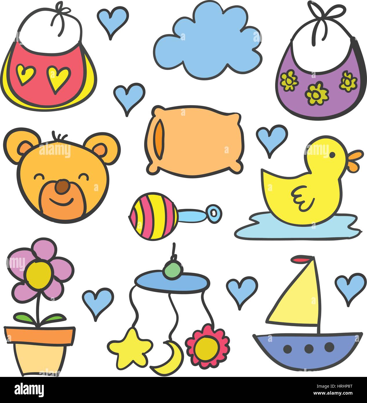 Cute doodle icons baby Cut Out Stock Images & Pictures - Alamy