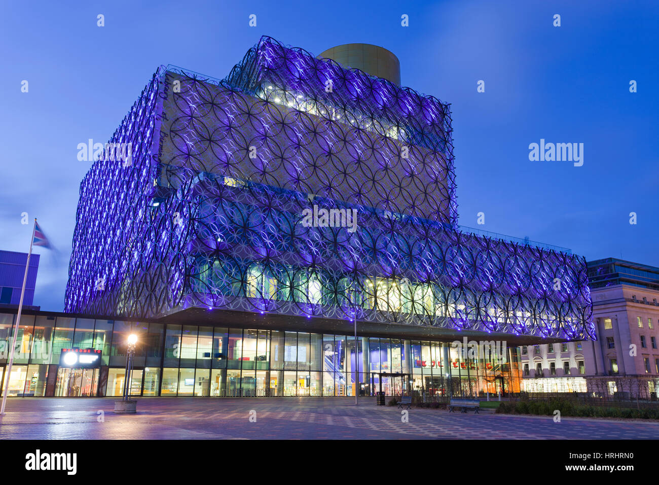 The Library of Birmingham, illuminated at night, Centenary Square ...