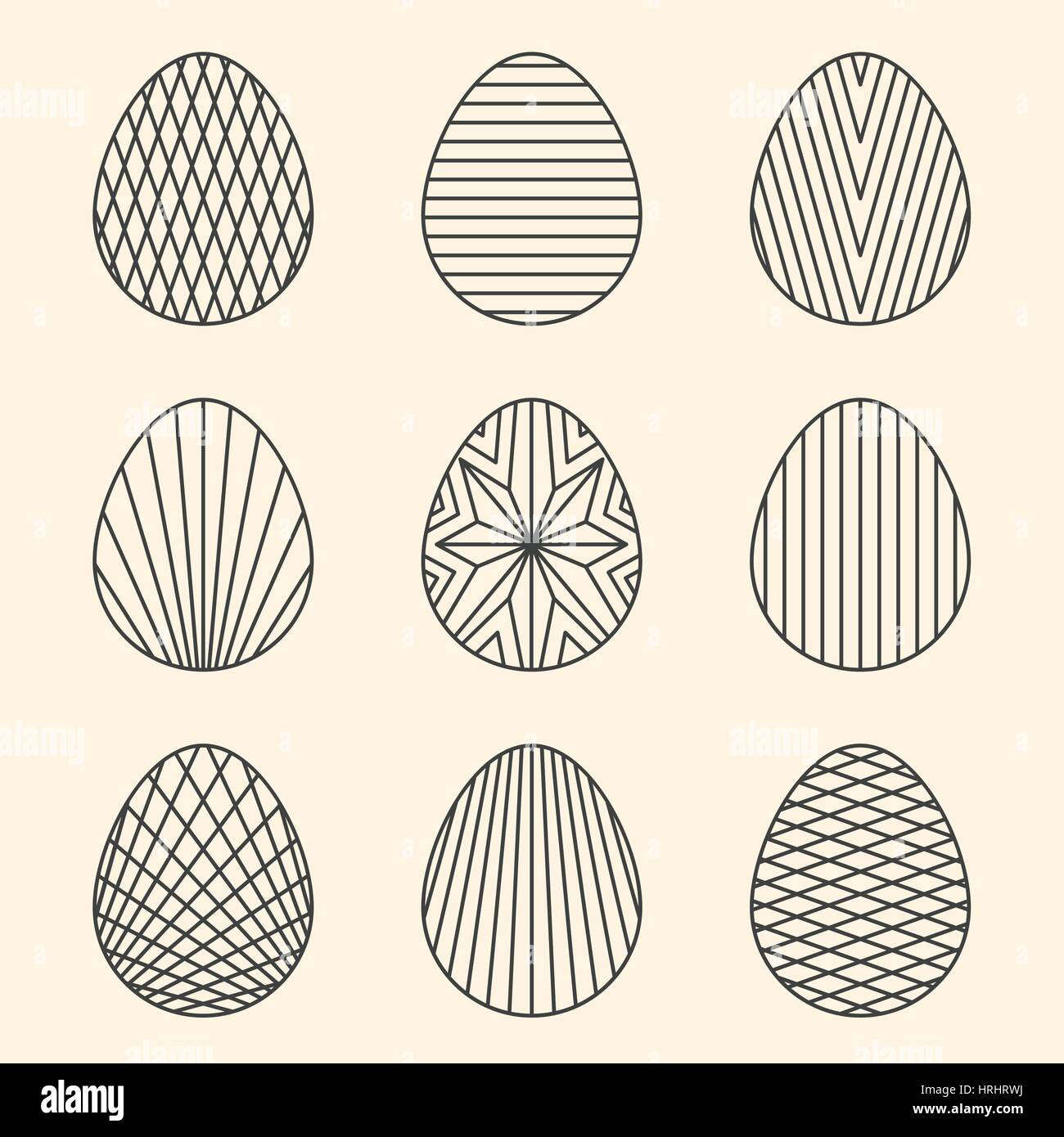 Set of linear minimal Easter egg vector art on beige background Stock ...