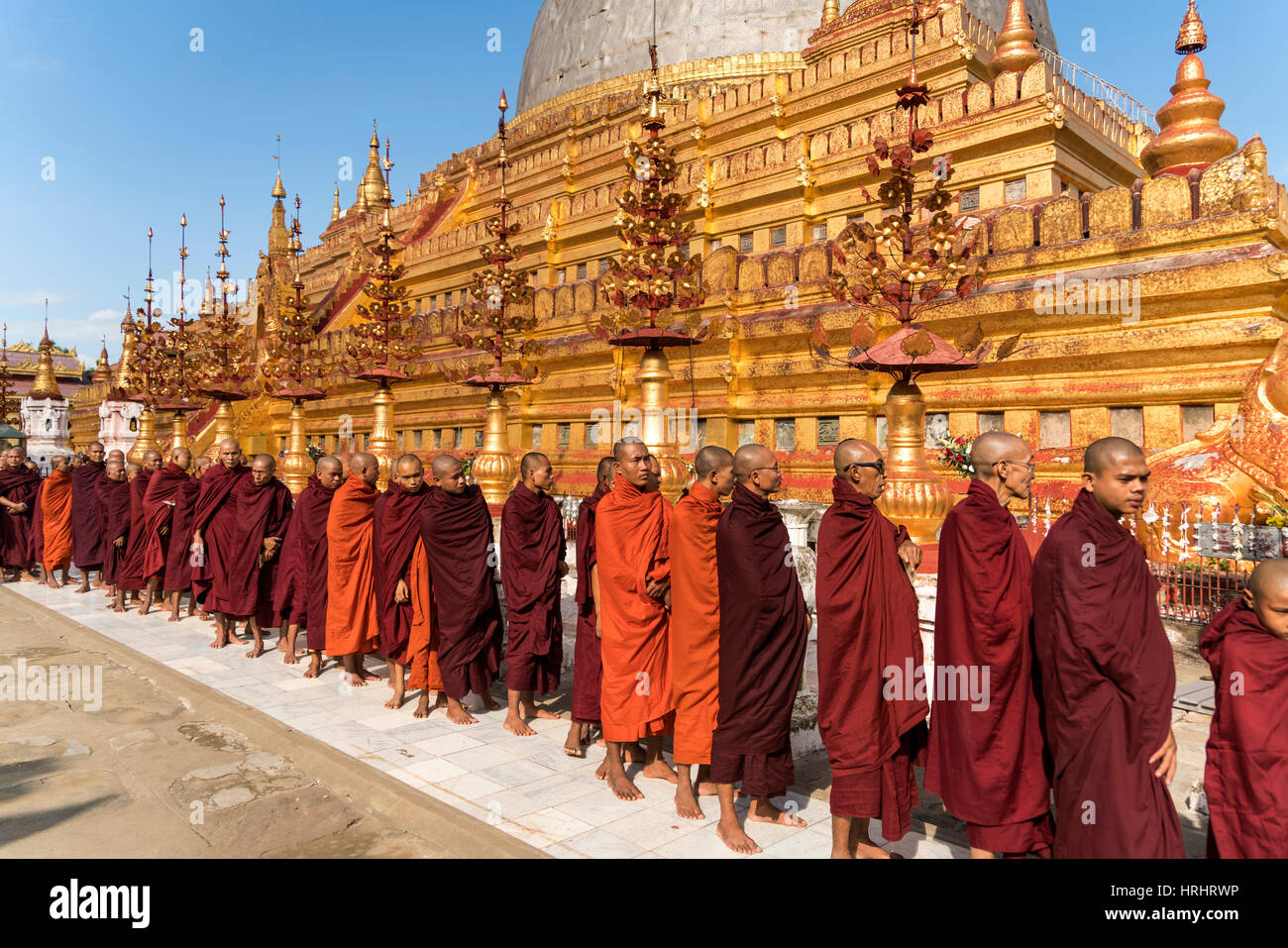 Monks at the Shwezigon Pagoda, Bagan (Pagan), Myanmar (Burma), Asia ...