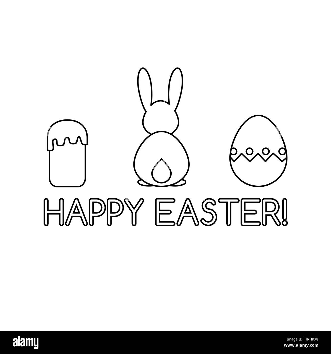 Card template with Easter symbols line art and Happy Easter inscription ...