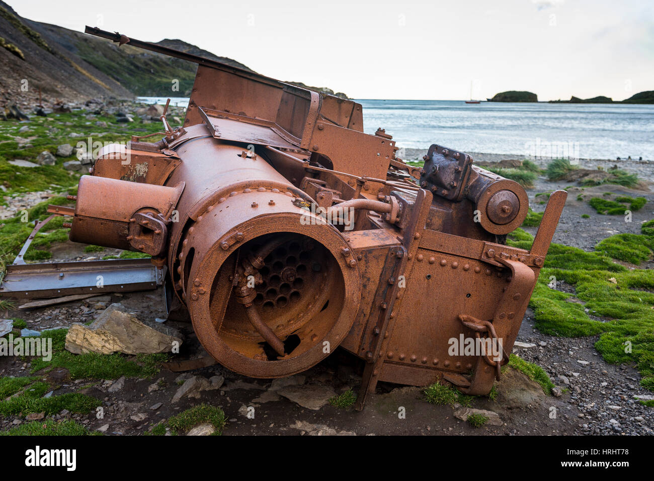 Rusty old steam train, Ocean Harbour, South Georgia, Antarctica, Polar ...