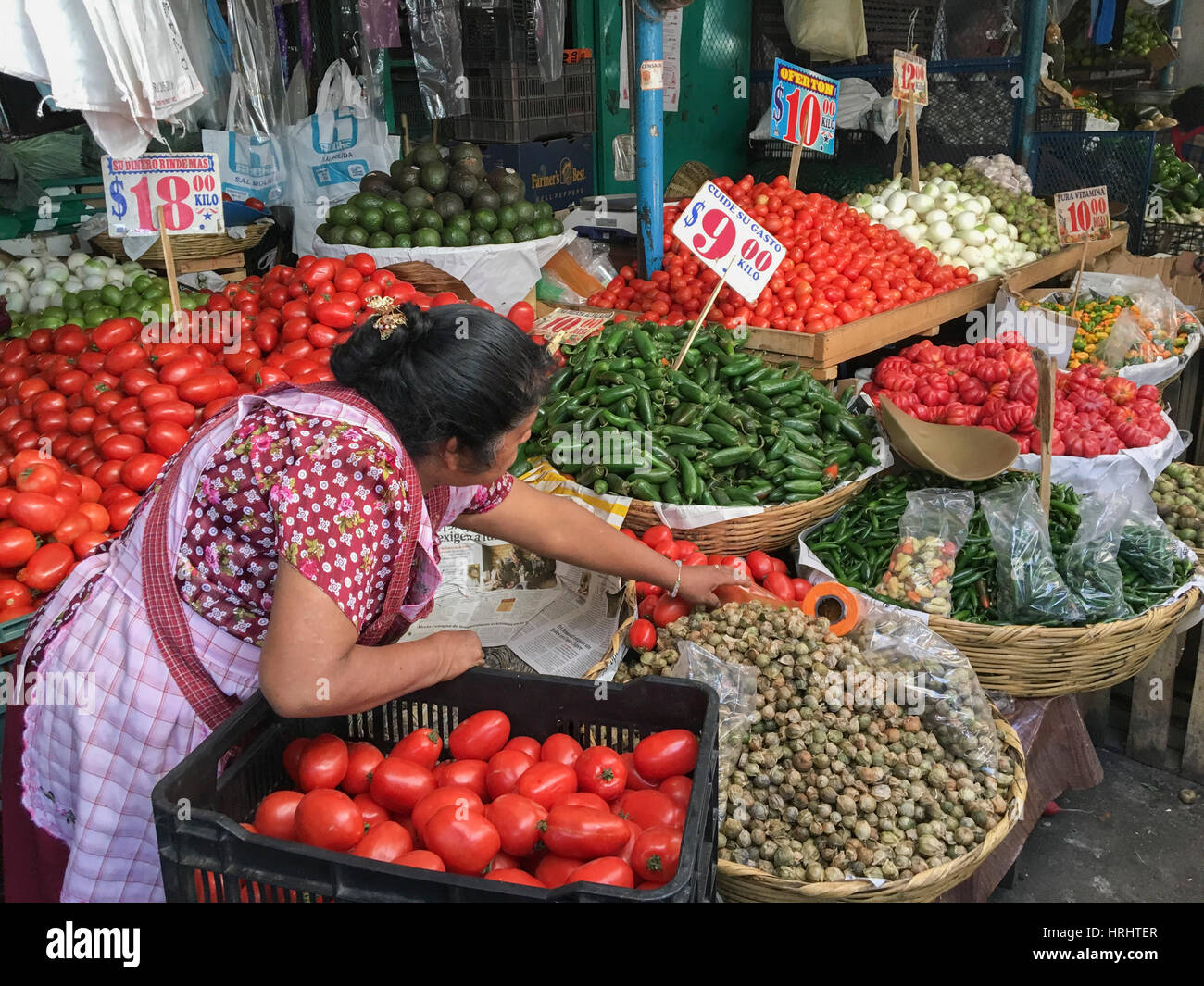 Woman selling produce at a traditional market, Oaxaca, Mexico, North ...