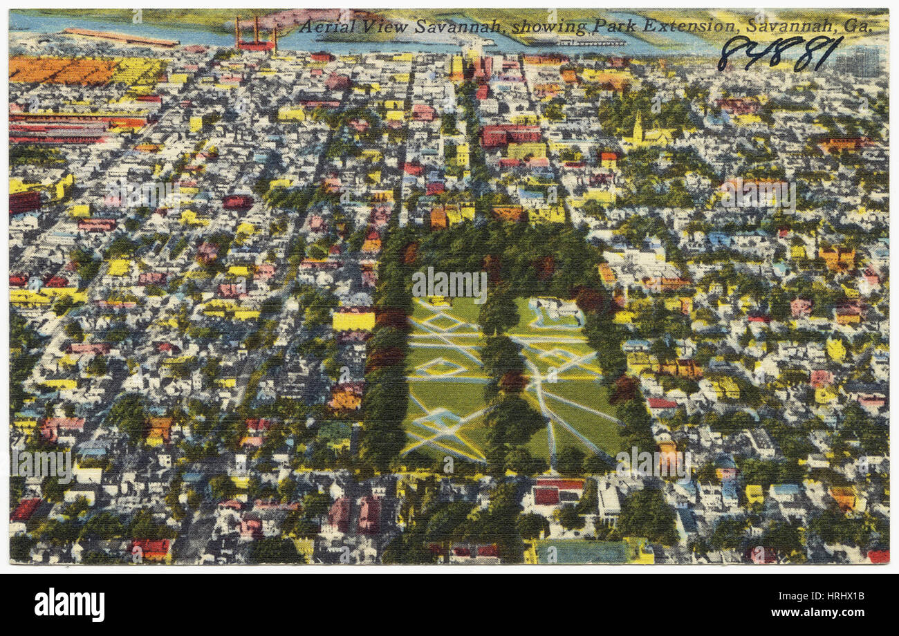 Georgia - Aerial view, Savannah, showing park extension, Savannah, Ga ...
