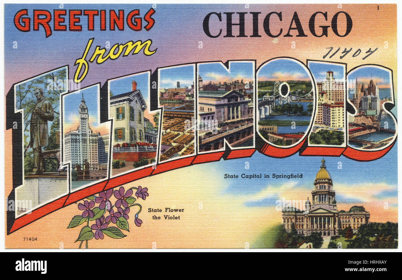 Illinois - Greetings from Chicago, Illinois Stock Photo - Alamy