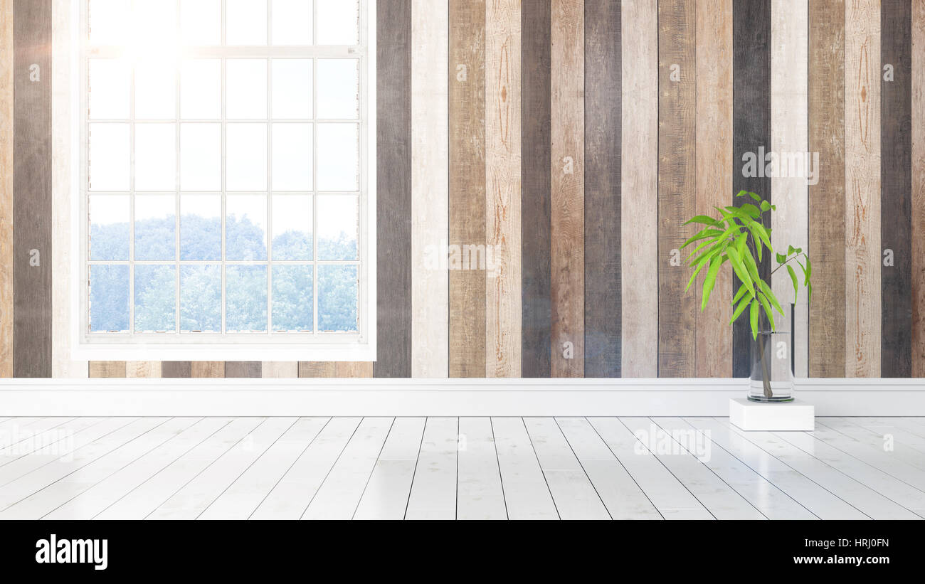 Modern bright interior with large window . 3D rendering Stock Photo - Alamy