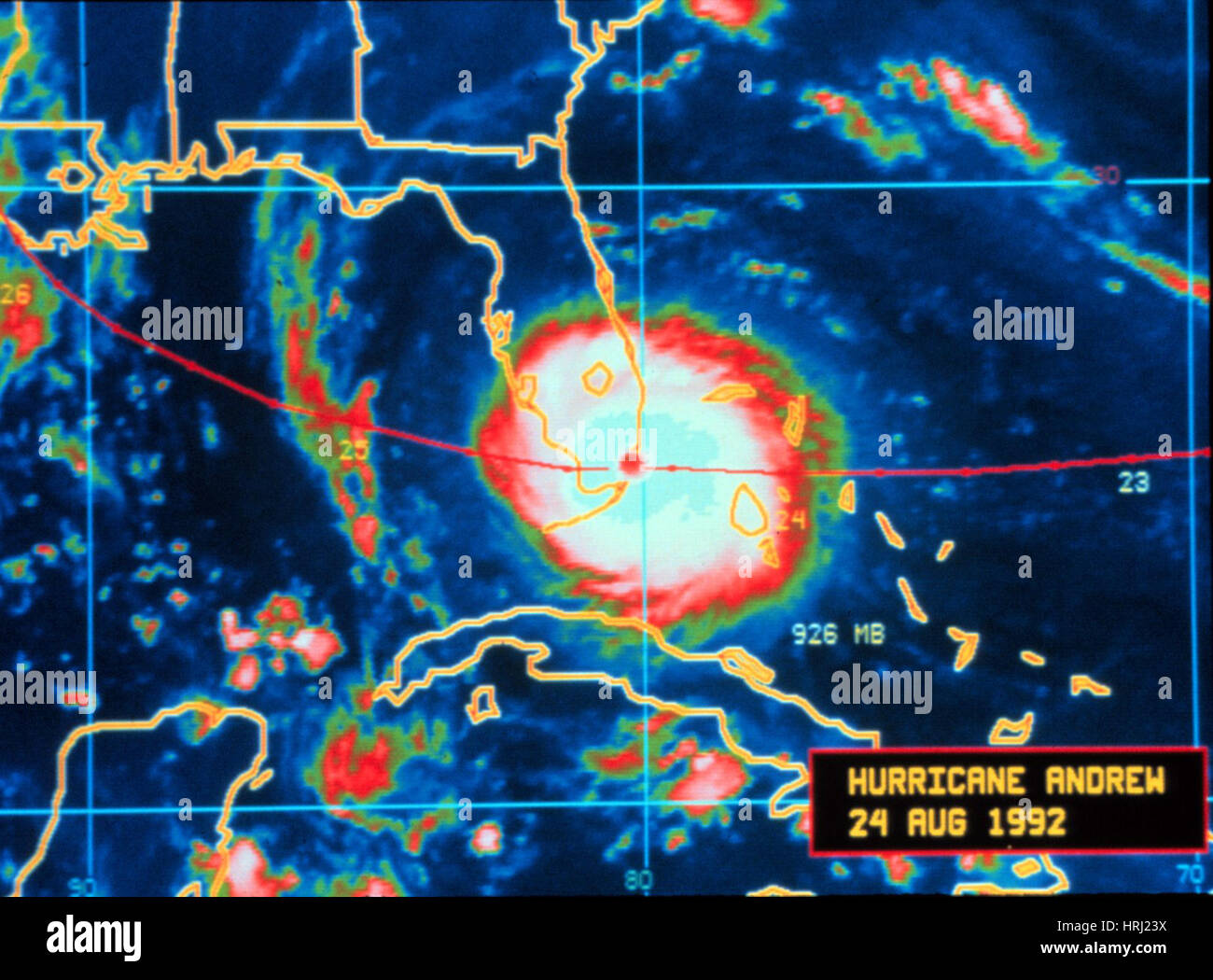 Hurricane Andrew, Infrared Image, 1992 Stock Photo - Alamy