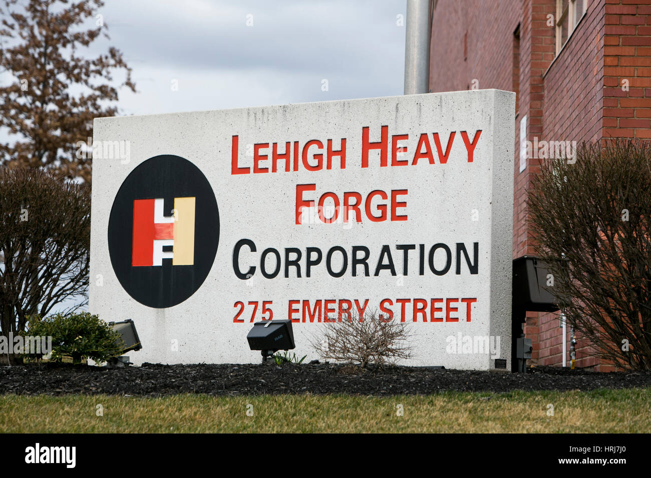 A logo sign outside of a facility occupied by the Lehigh Heavy Forge Corporation in Bethlehem ...
