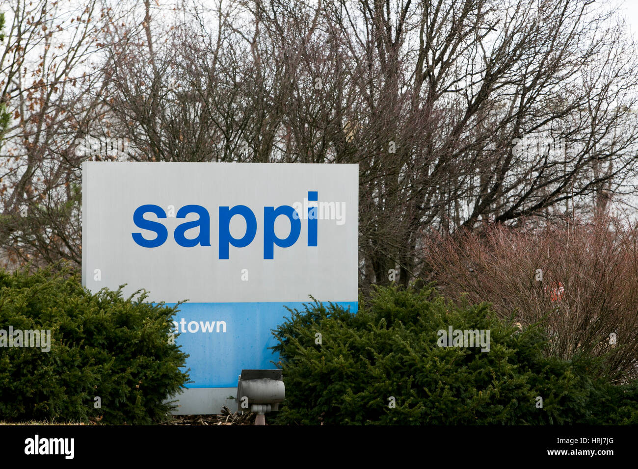 A logo sign outside of a facility occupied by Sappi Limited in ...