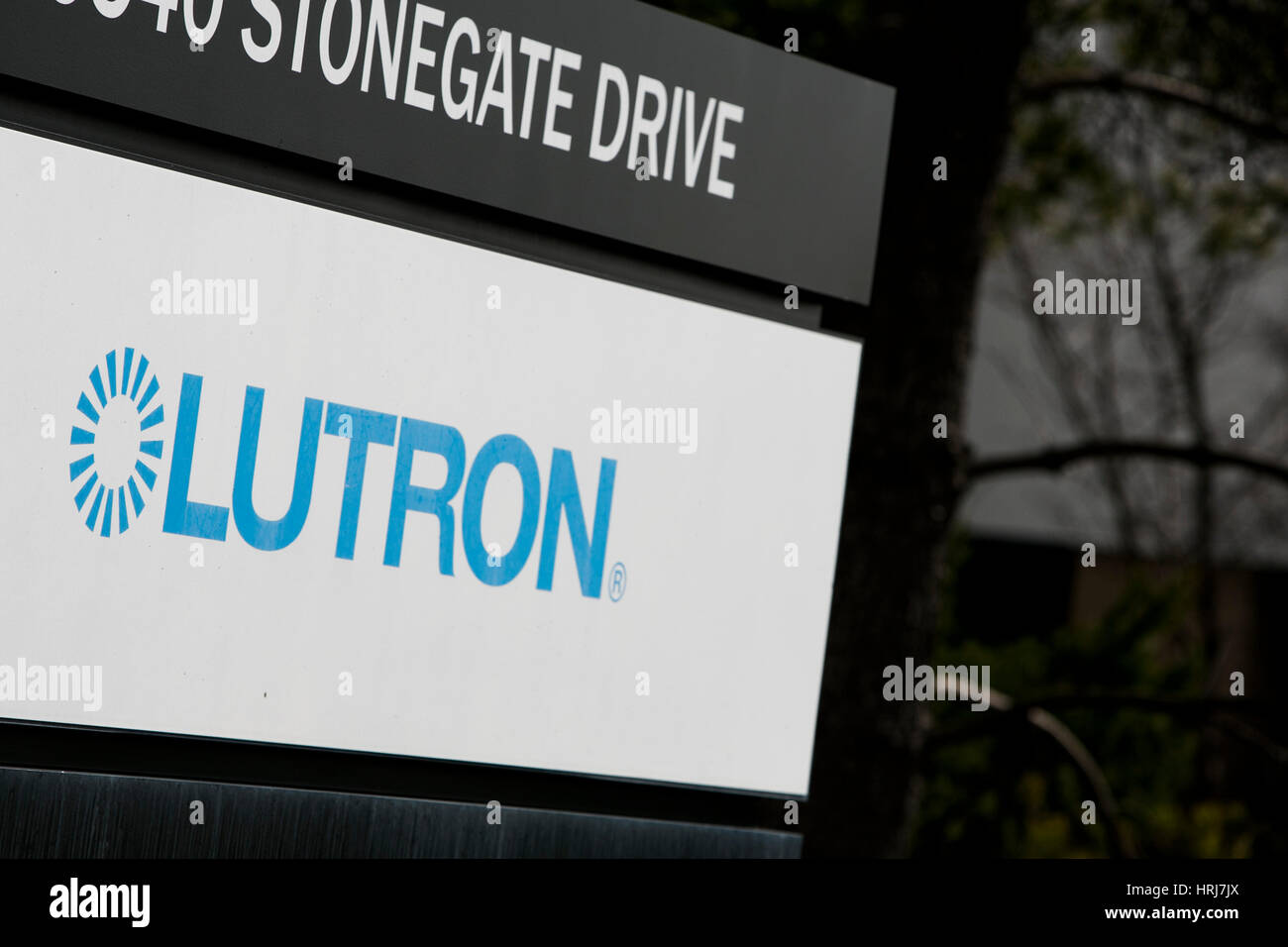 A logo sign outside of a facility occupied by the Lutron Electronics ...