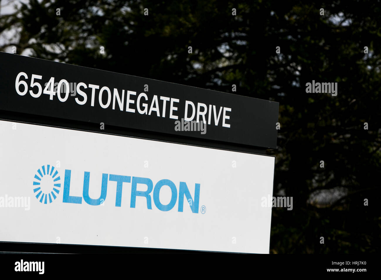 A logo sign outside of a facility occupied by the Lutron Electronics ...